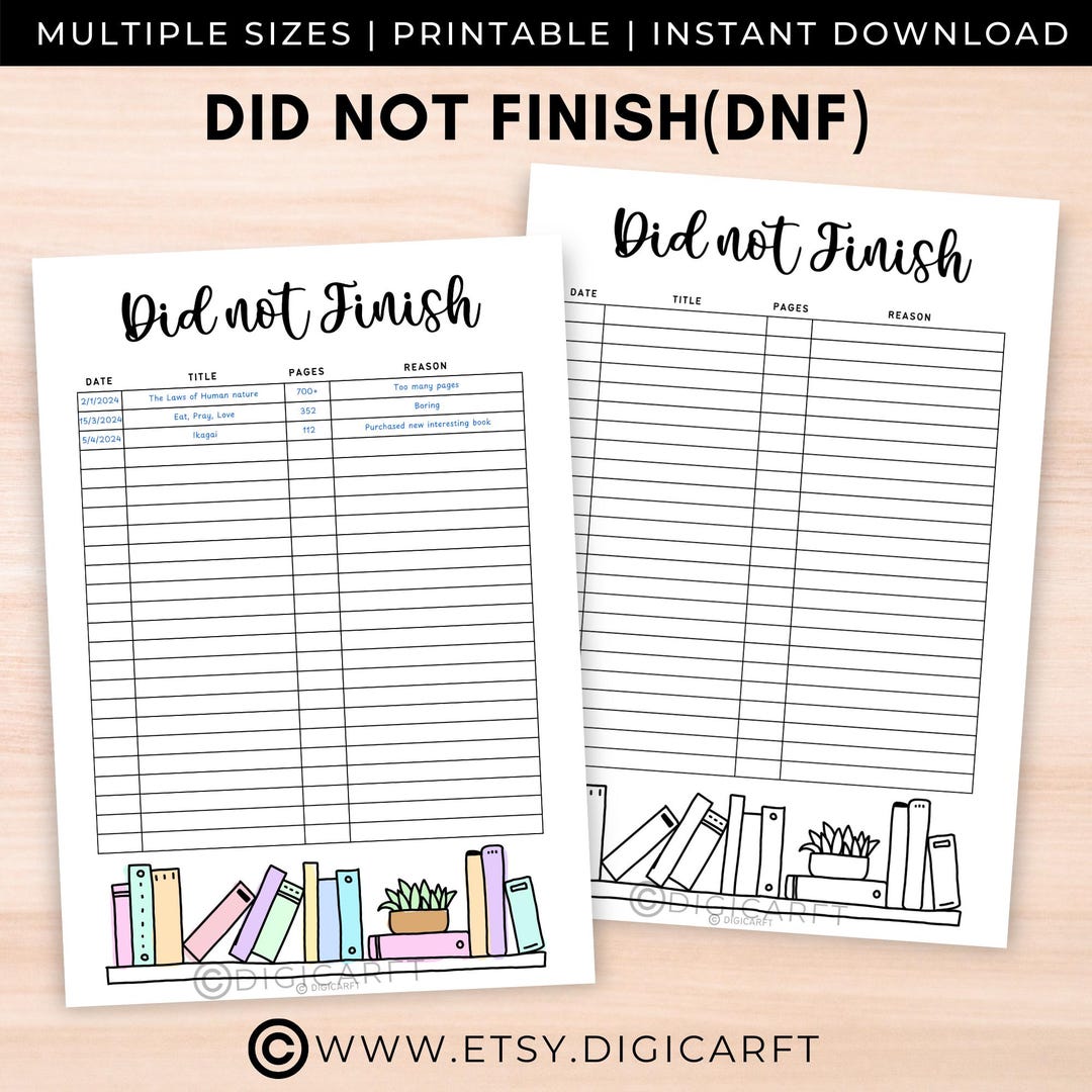 Did Not Finish Books Tracker Printable,dnf List,book Reading Tracker ...