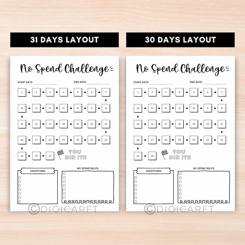 No Spending Challenge Printable A5,no Spend Day Savings Tracker Sheet ...