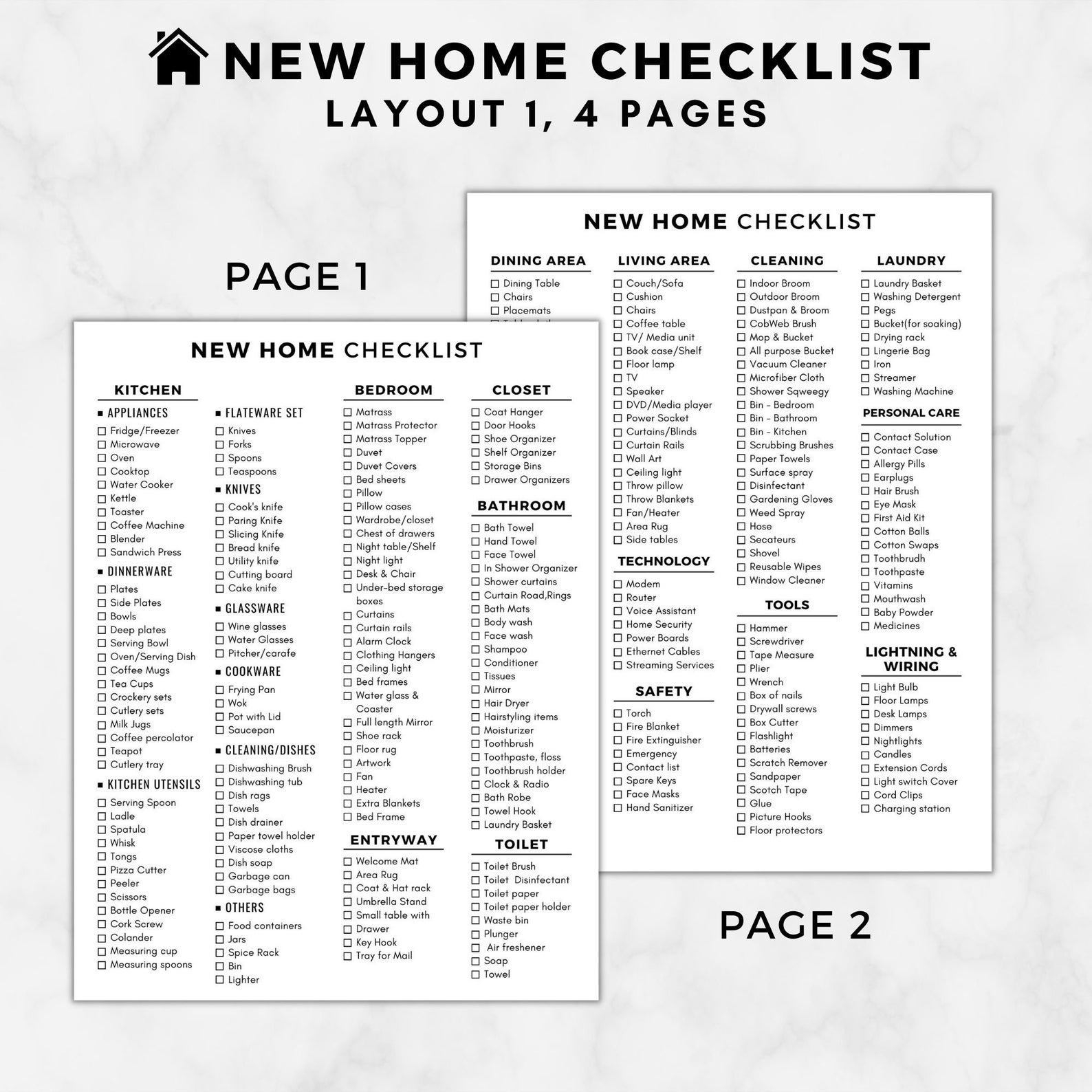 New Home Essentials Checklist, New Home Checklist Printable,first Home ...