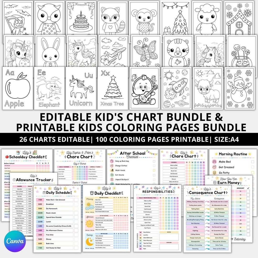 Editable Chore Chart for Multiple Kids Daily Checklist Canva,editable ...
