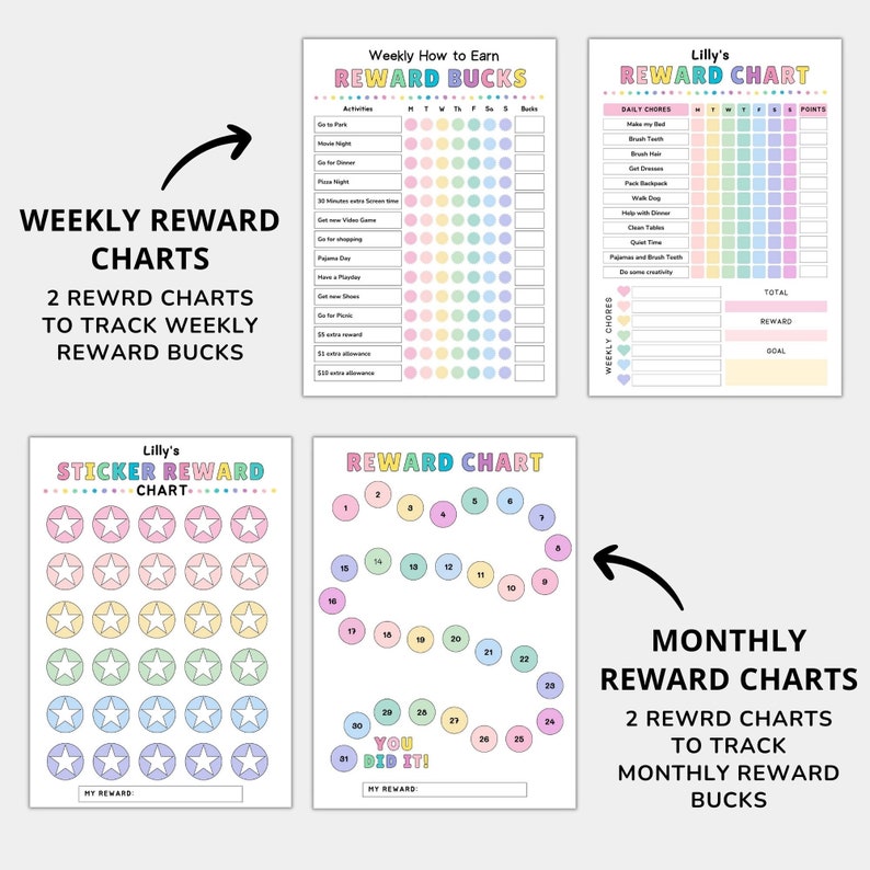 Editable Kids Reward Bucks and Chart,reward Coupons for Kids,mom Bucks ...