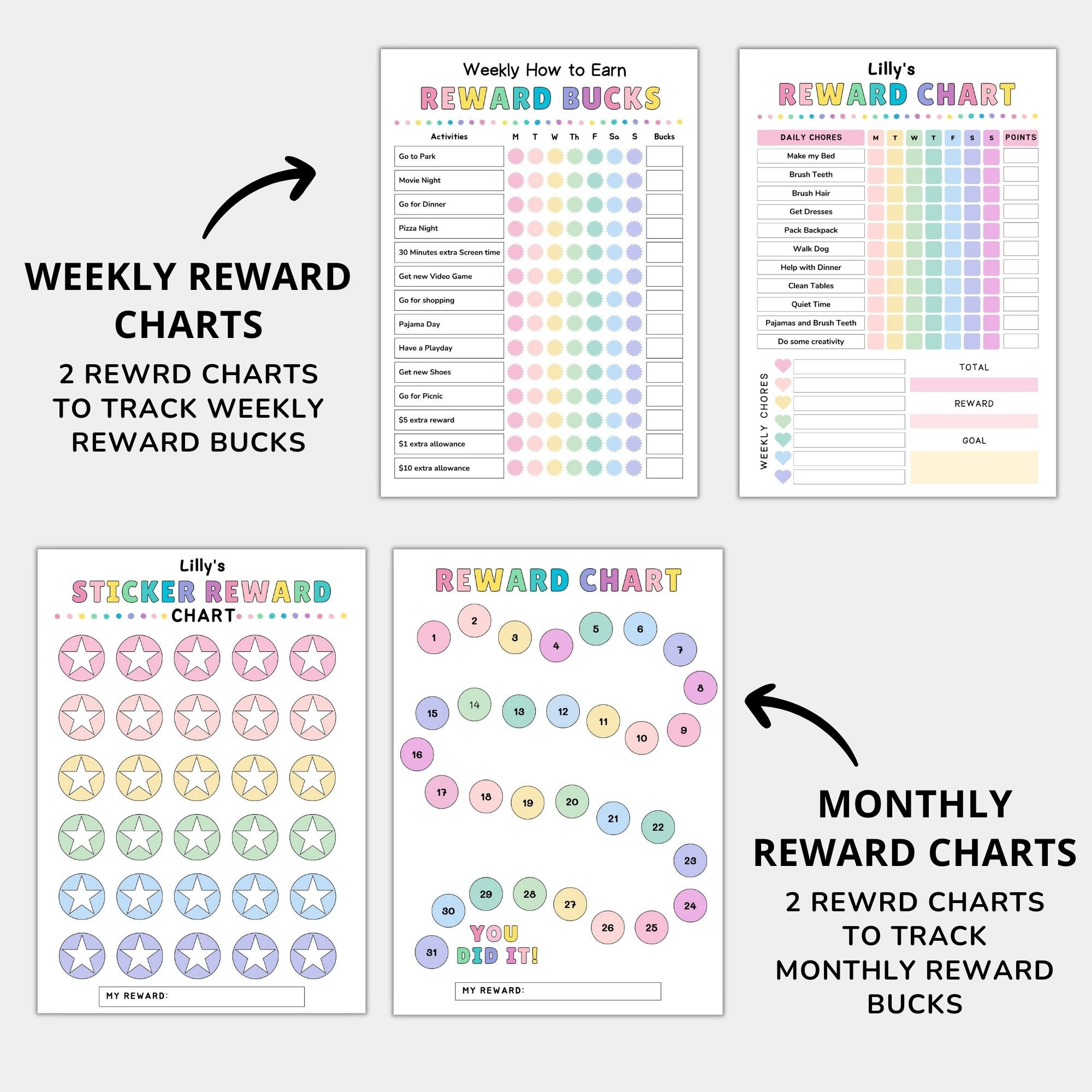 Editable Kids Reward Bucks and Chart,reward Coupons for Kids,mom Bucks ...