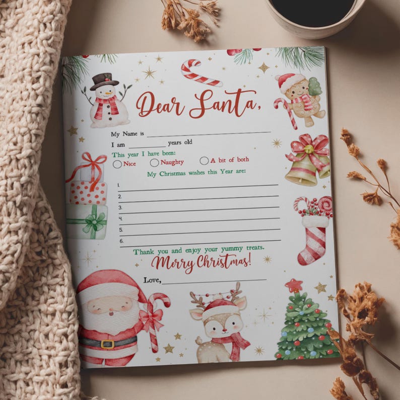 Letter to Santa Printable,santa Wishlist Pdf,christmas Letter to Santa ...
