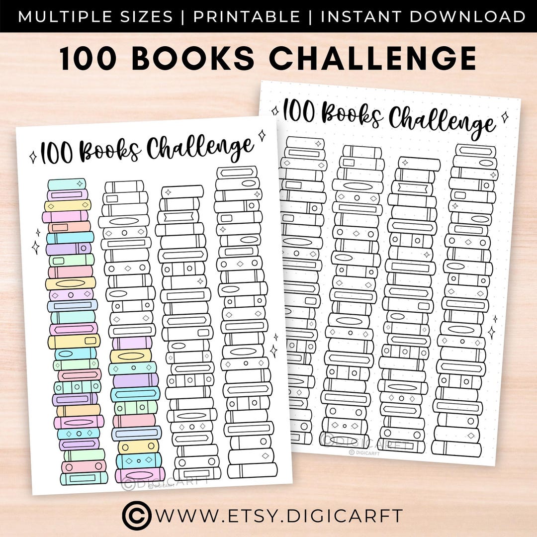 100 Book Challenge Tracker Printable,books Reading Challenge Templates ...