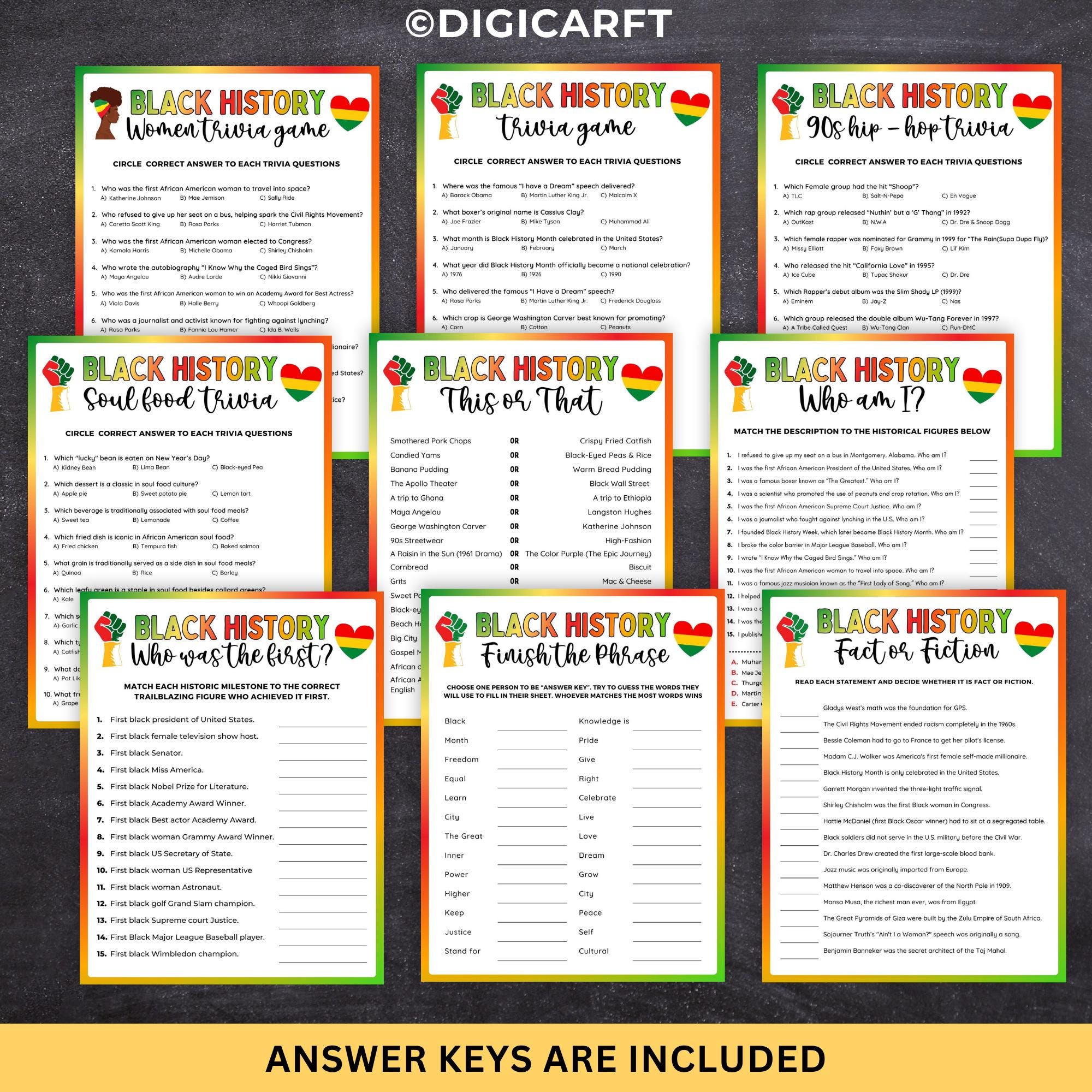 Black History Month Games Bundle,black People Trivia,black History Pass ...