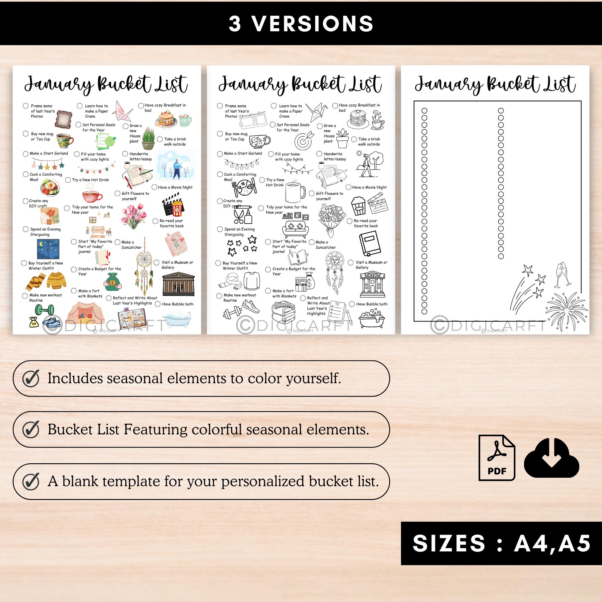 12 Monthly Bucket List Bullet Journal Bundle,monthly to Do List ...