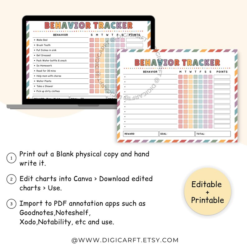 Behavior Chart for Kids,editable Good Behavior Reward Chart Classroom ...