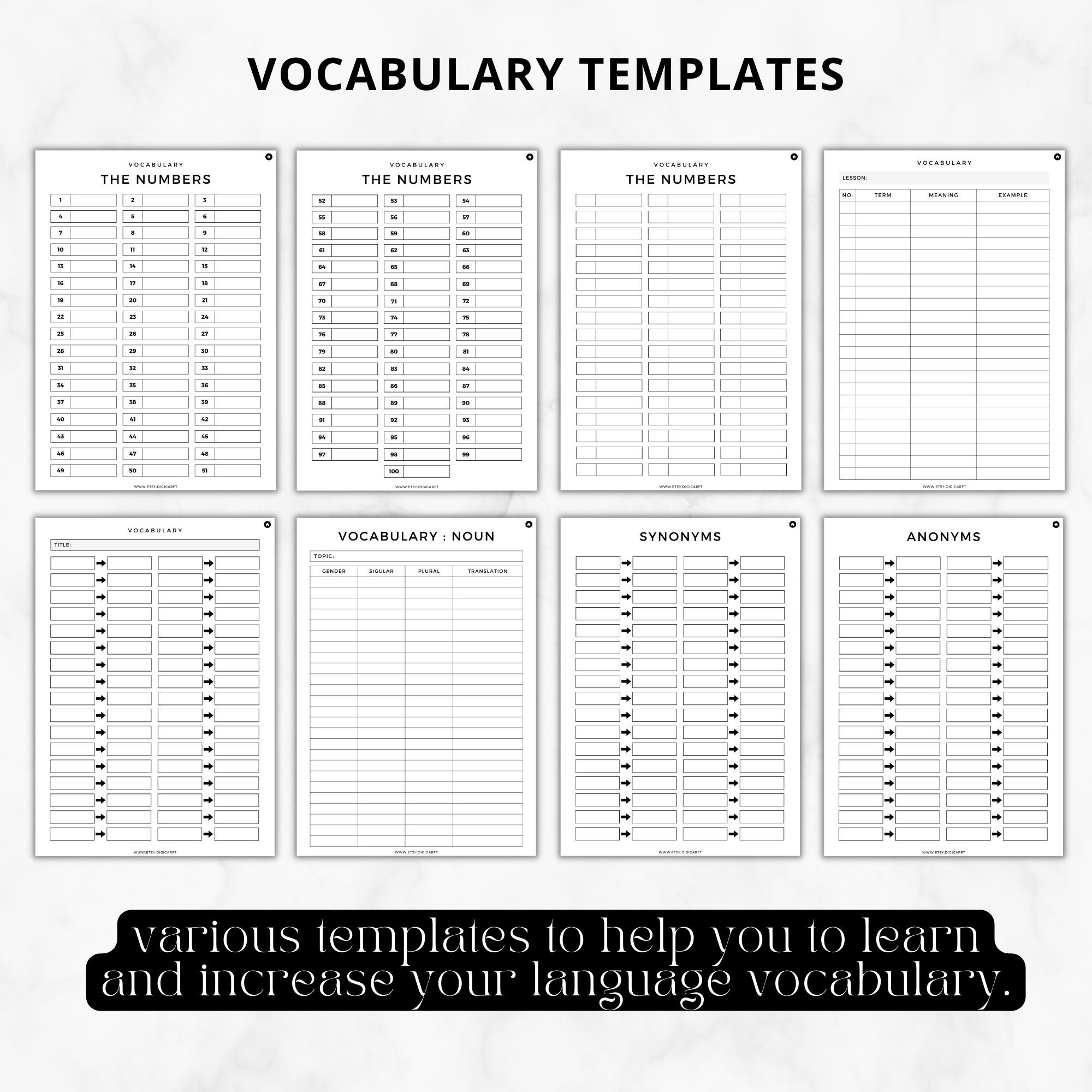Language Learning Planner Printable,language Study Notebook,vocabulary ...