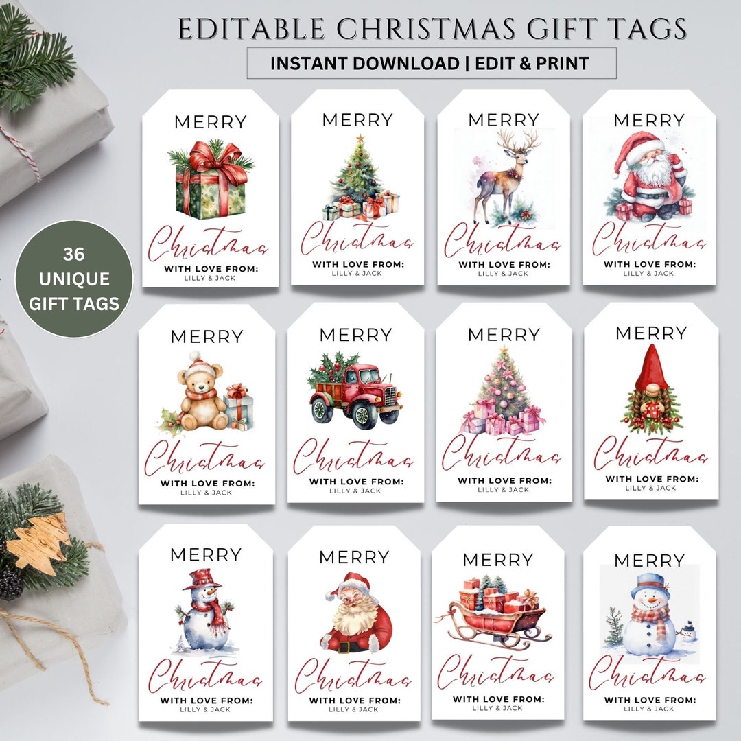 Merry Christmas Gift Tags Sets Editable,santa Gift Tags Editable Bundle ...