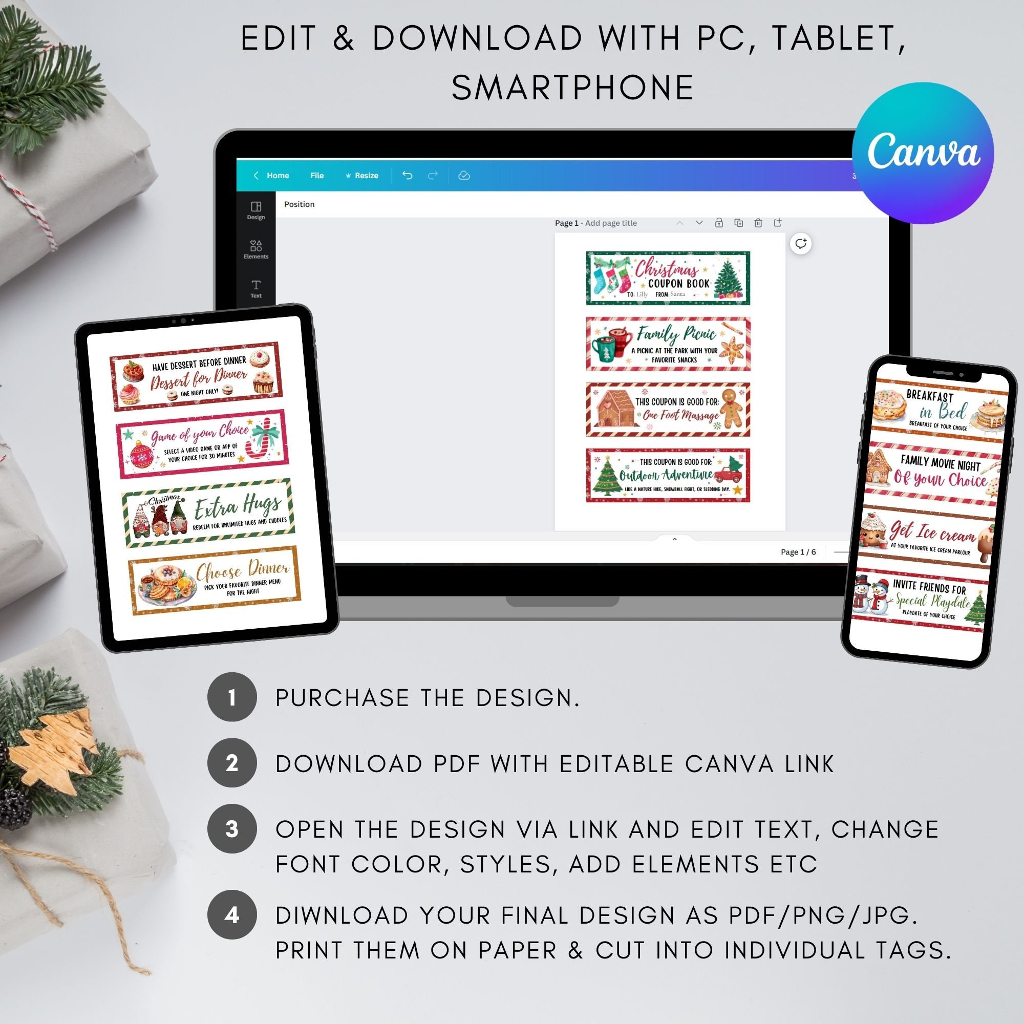 Editable Christmas Coupons for Kids Uk,christmas Coupon Book,christmas ...