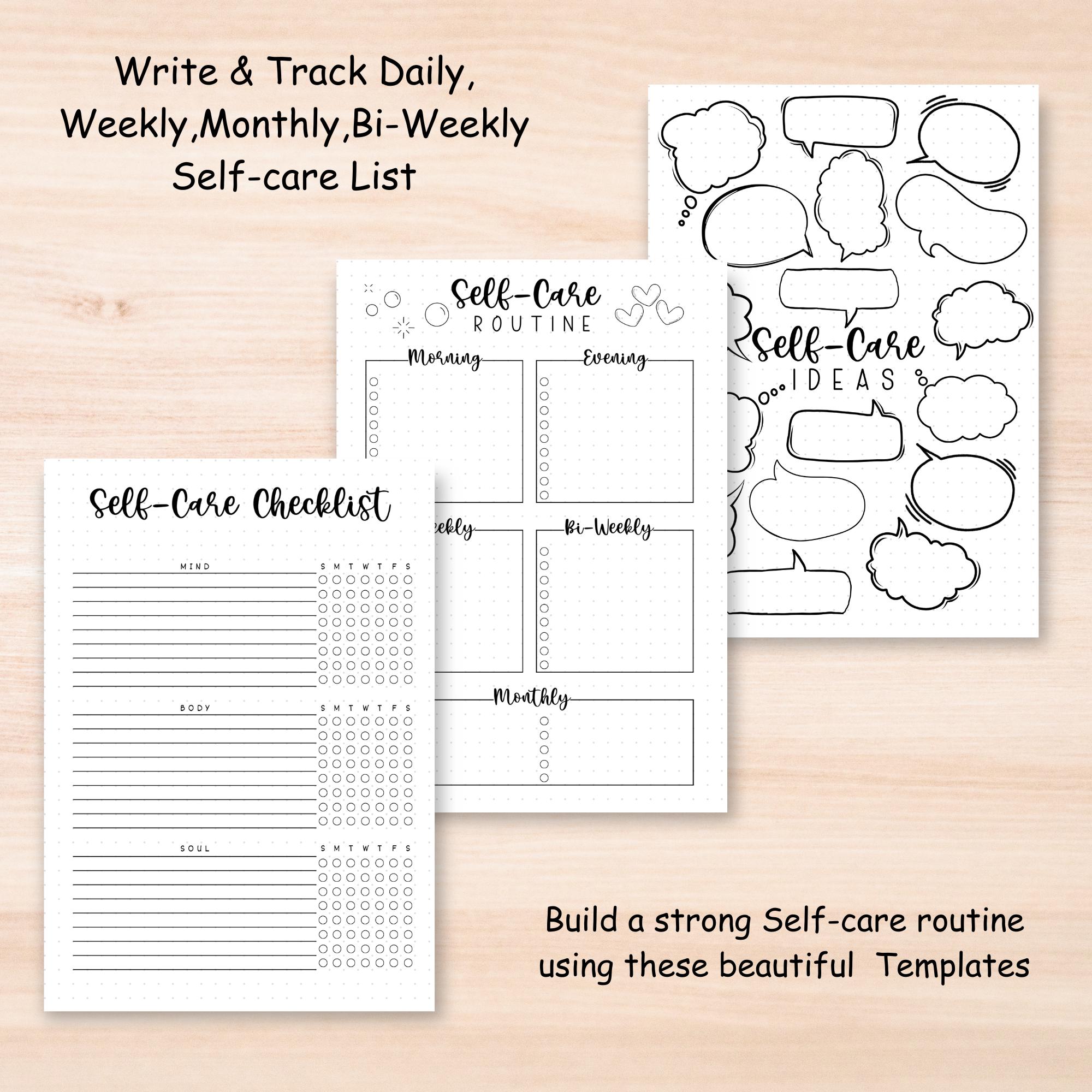 Self Care Journal Printable,self Care Checklist,daily Monthly Self Care ...