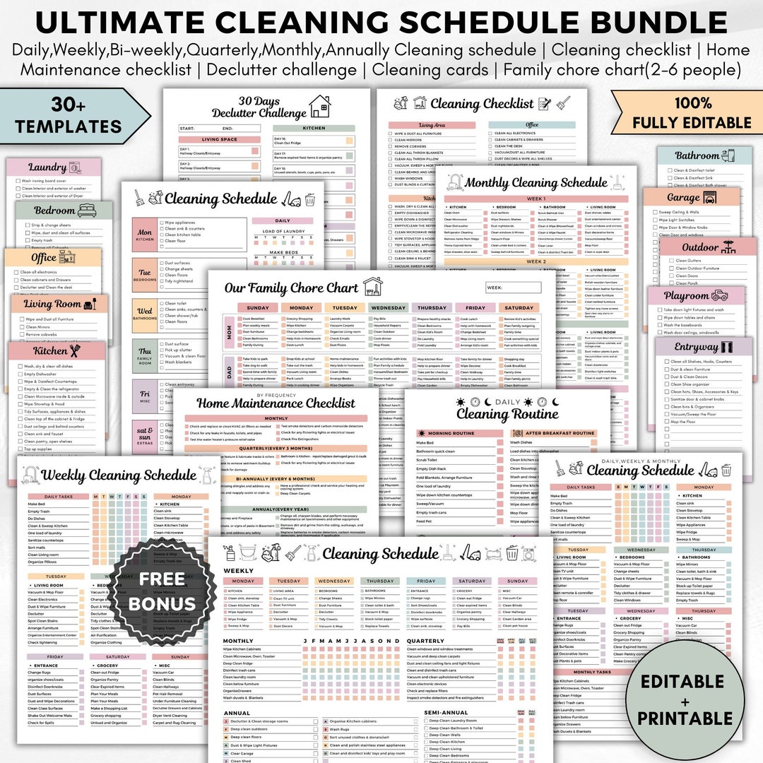 Ultimate Cleaning Schedule Bundle Editable,cleaning Planner Bundle A4 ...