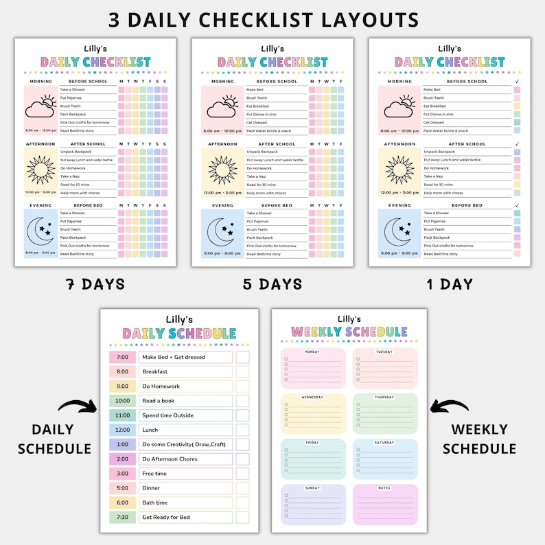 Editable Kids Chore Chart Bundle,kids Daily Checklist Canva,editable ...