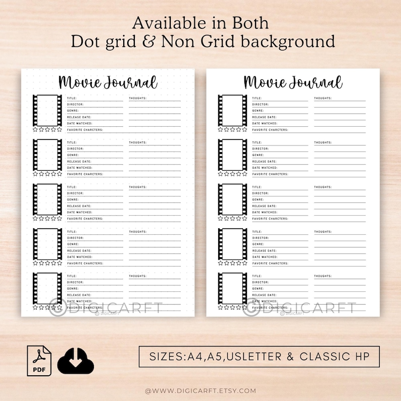 Movie Journal Template Printable,movie Tracker Log Digital,a5 Bullet ...