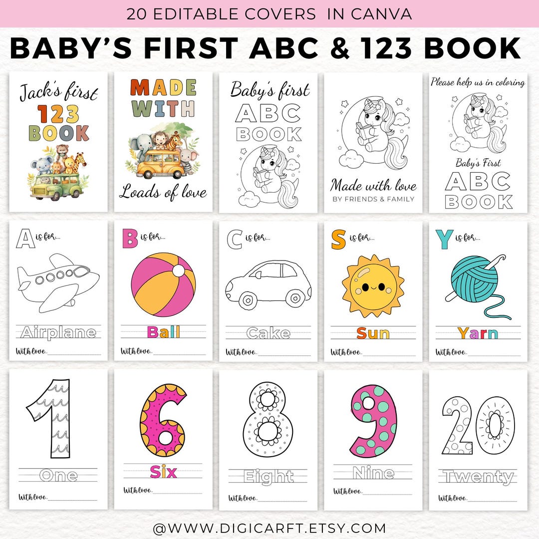 Baby Shower Abc 123 Coloring Guest Book Printable,abc Babyshower Book ...