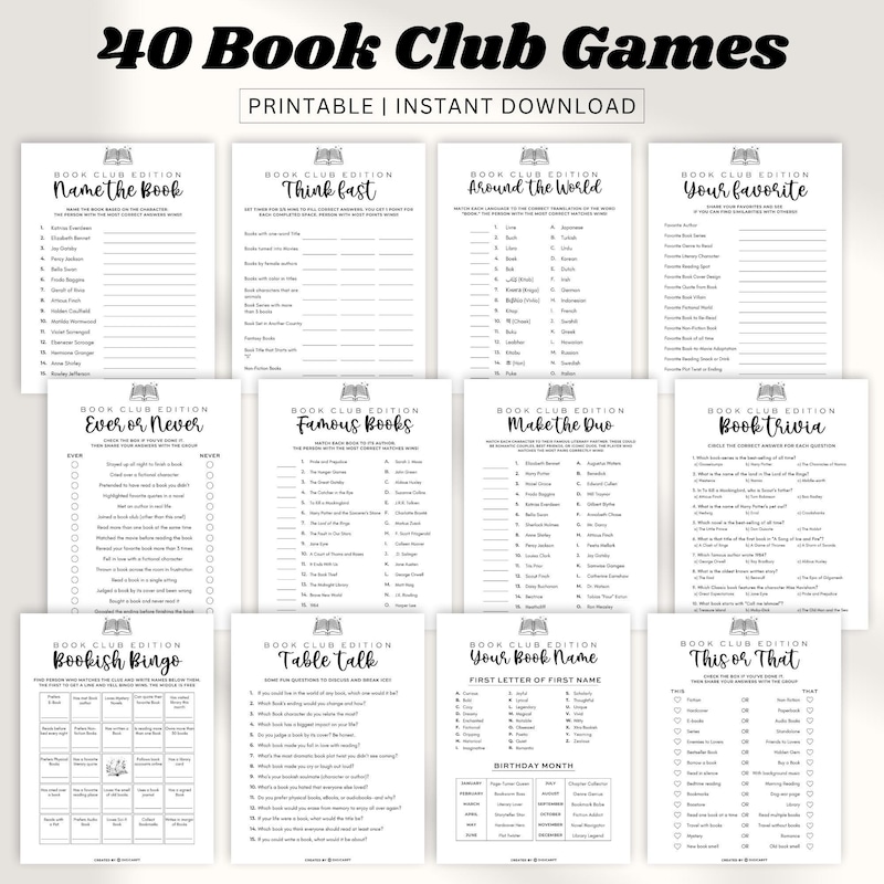 Bookish Activity Sheet - Etsy