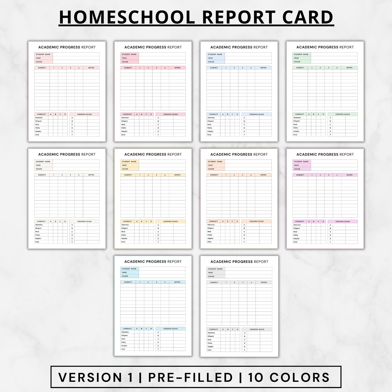 Homeschool Report Card Template Printableacademic Progress - Etsy