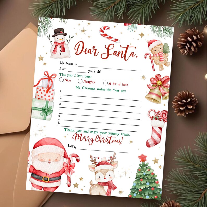 Letter to Santa Printable,santa Wishlist Pdf,christmas Letter to Santa ...