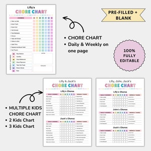 Editable Kids Chore Chart Bundle,kids Daily Checklist Canva,editable ...
