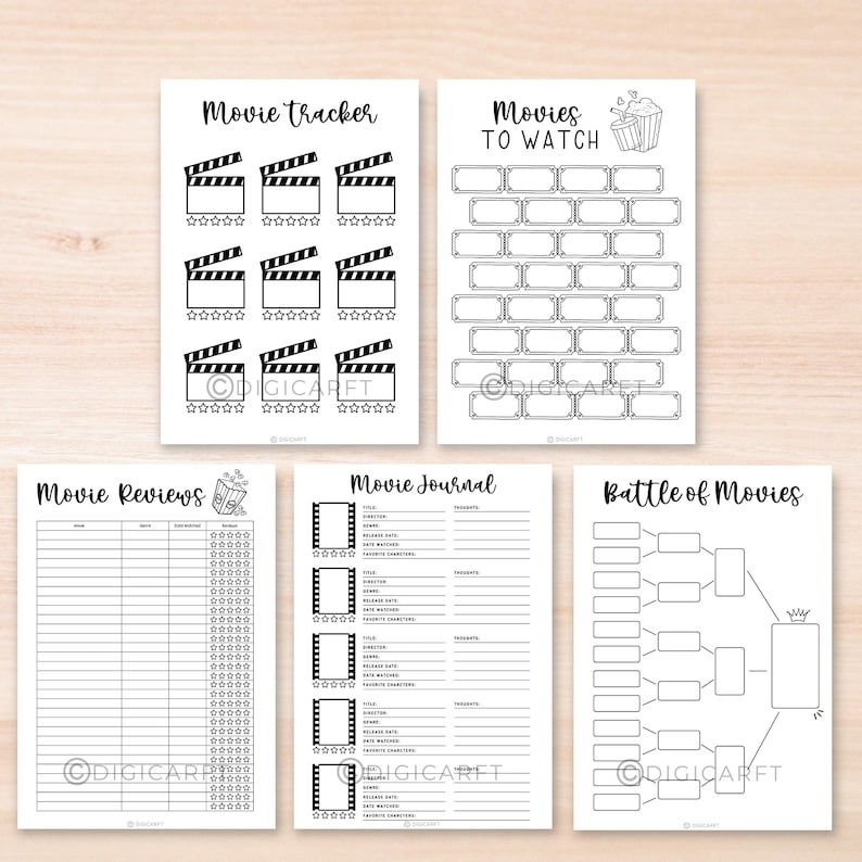 Movie and Tv Show Journal Bundle, A5 Bullet Junk Journals Pages ...