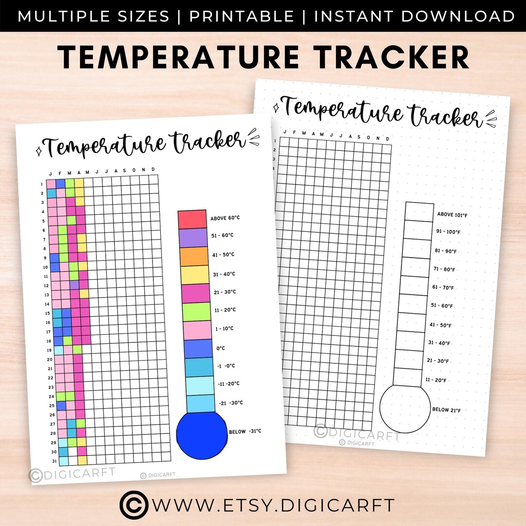 Temperature Tracker Journal,temperature Log Fahrenheit Celsius,yearly ...