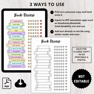 Book Review Template Printable,a5 Journal Reading Review Page,reading ...