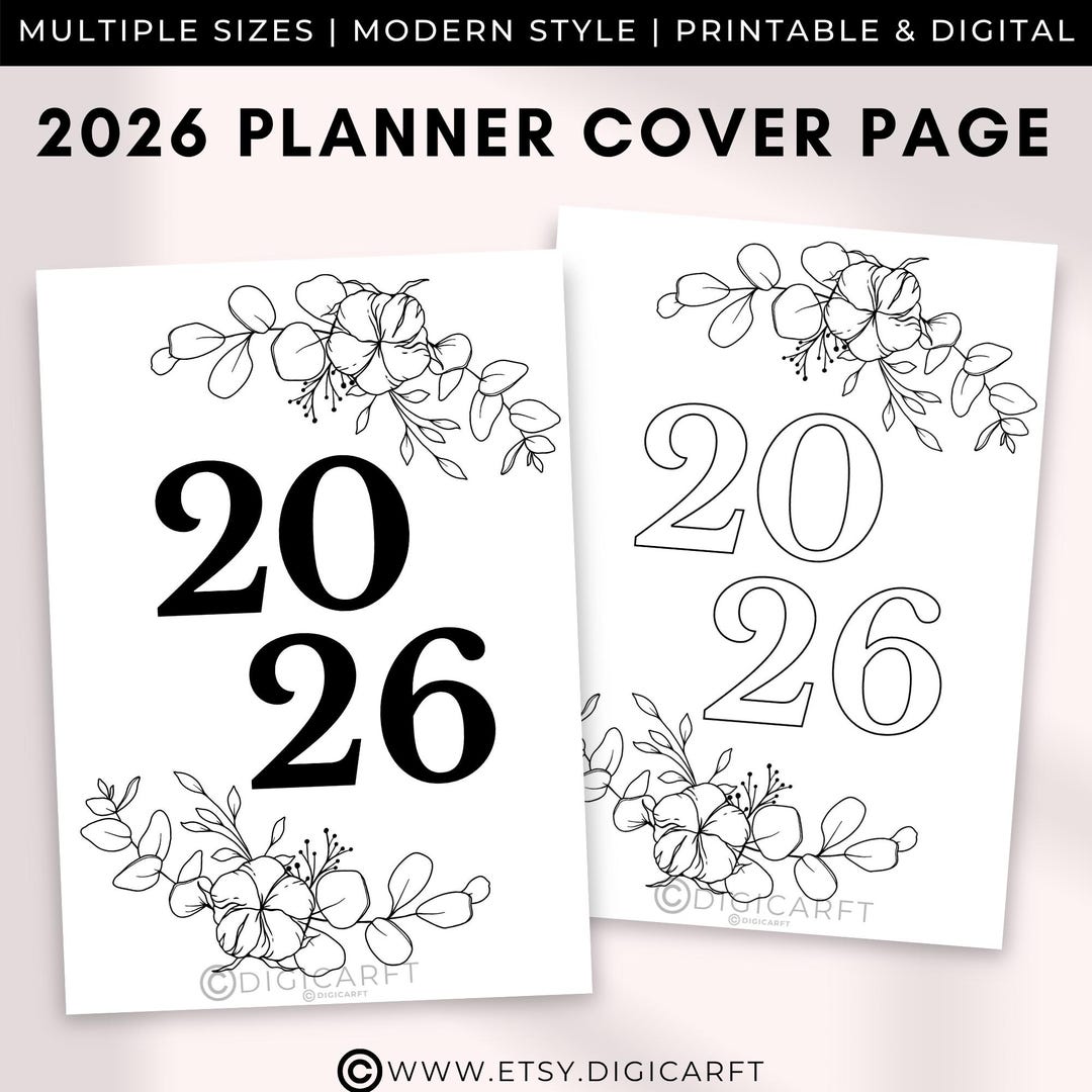 2026 Journal Cover Page,yearly Planner Cover A5 Printable,2026 Bullett ...