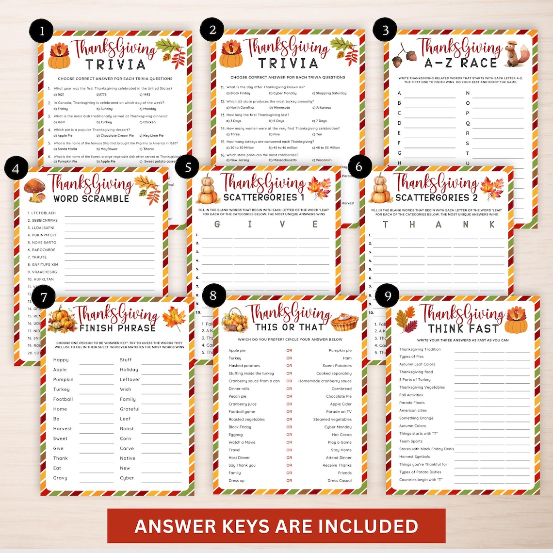 Thanksgiving Games Bundle Printabl,holiday Party Game Bundle ...