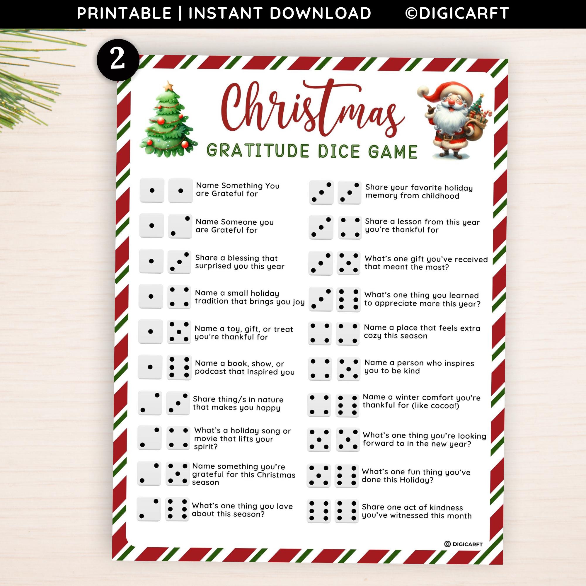 Christmas Gratitude Dice Game,christmas Dice Game,festive Family ...