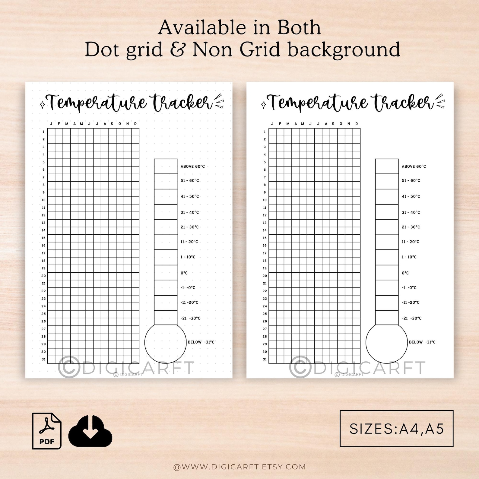 Temperature Tracker Journal,temperature Log Fahrenheit Celsius,yearly ...