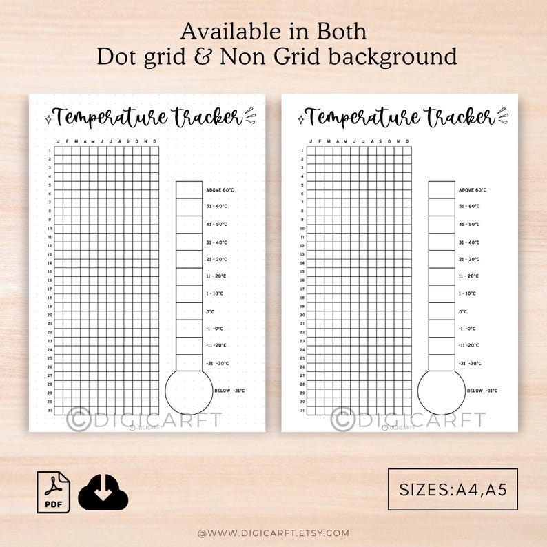 Temperature Tracker Journal,temperature Log Fahrenheit Celsius,yearly ...