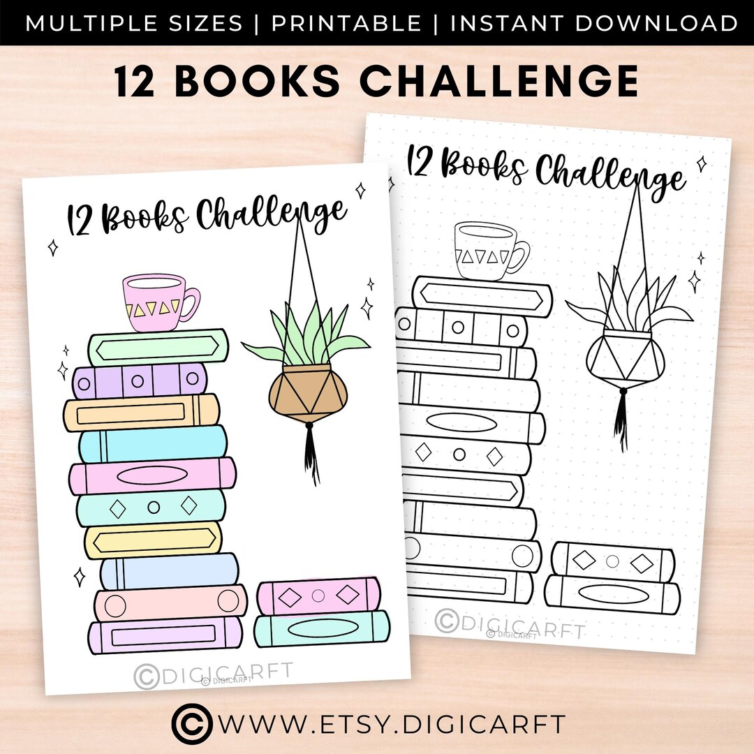 12 Books Challenge Tracker Printable,book Reading Challenge Template ...
