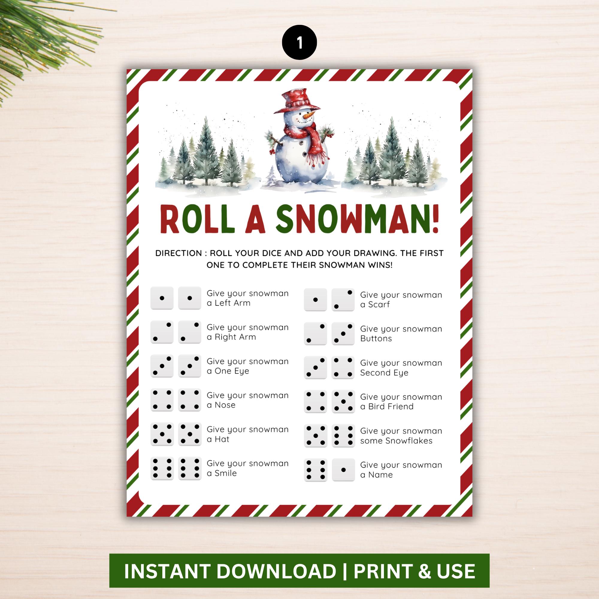 Roll a Snowman (dice Game),printable Christmas Party Game,christmas ...