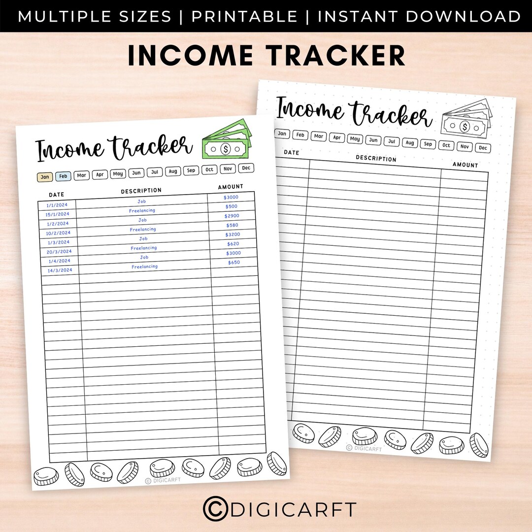 Income Tracker Printable Fillable,income Tracking Template Pdf A5,daily ...