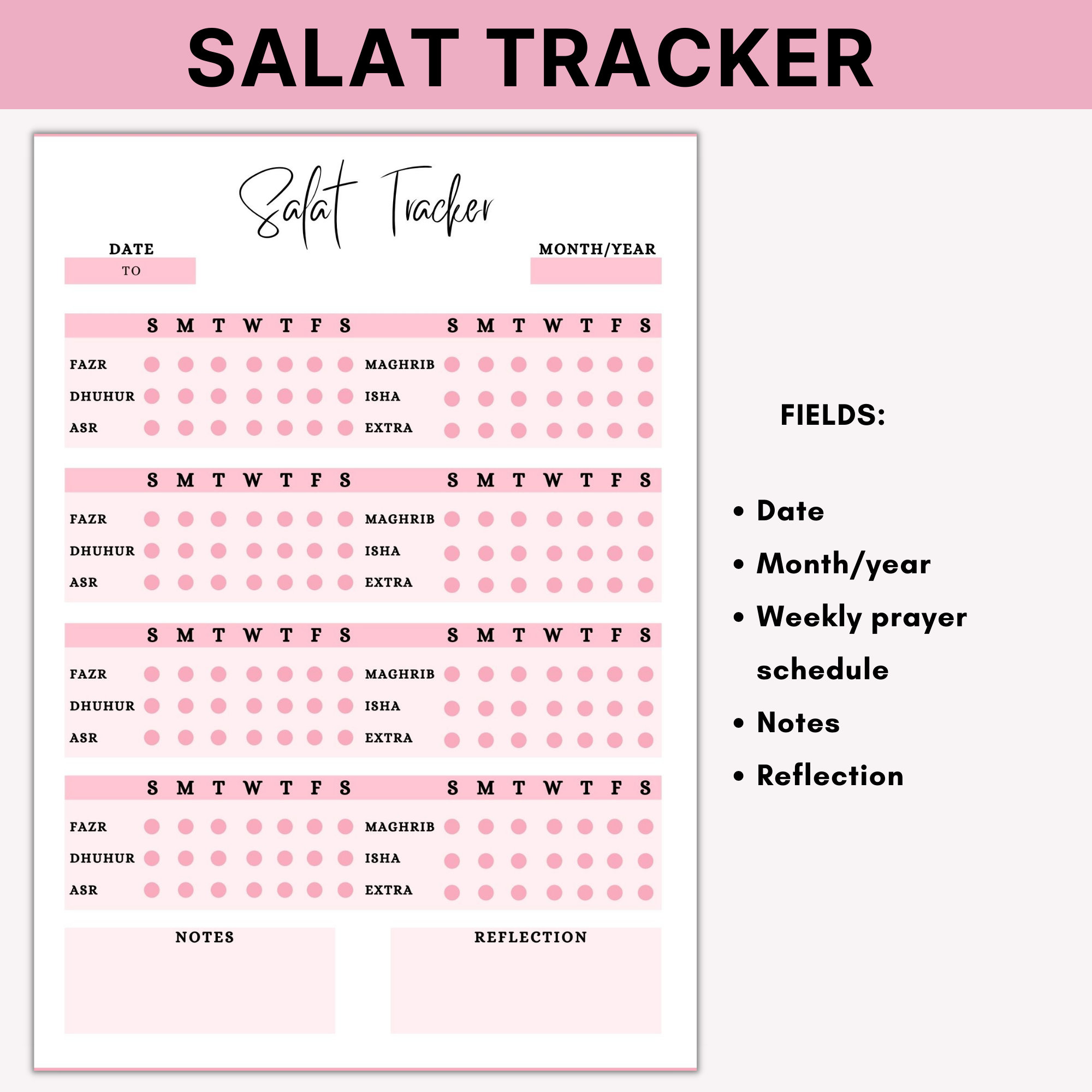 Salah Tracker Printable Muslim Prayer Tracker Monthly Daily - Etsy Finland