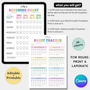 Editable Kids Chore Chart Bundle,kids Daily Checklist Canva,editable ...