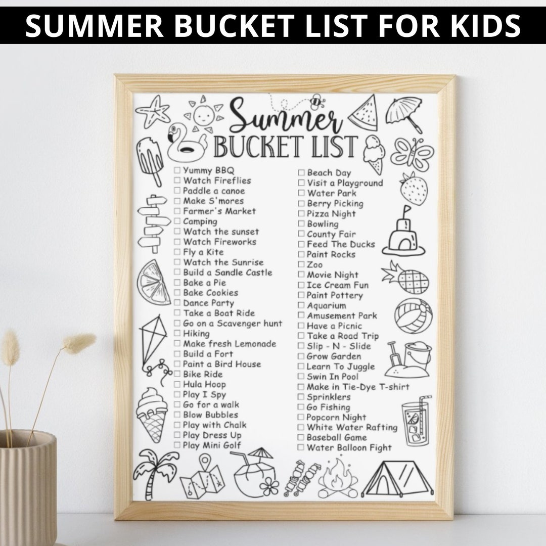 Summer Bucket List for Kids Printable,summer Activity List Coloring ...