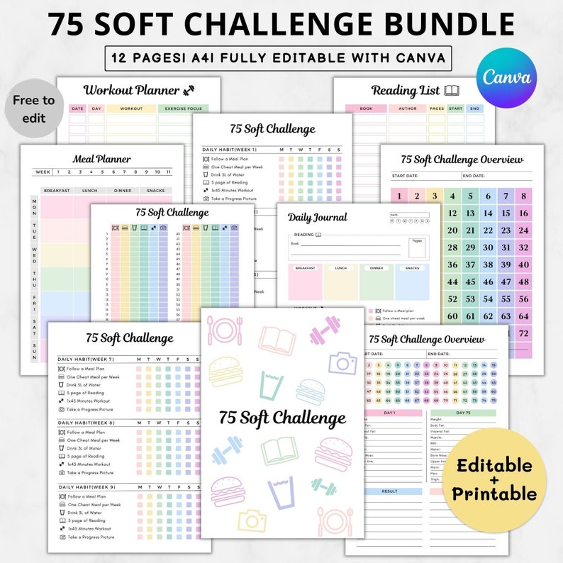 75 Soft Challenge Tracker Printable Editablesoft Challenge - Etsy