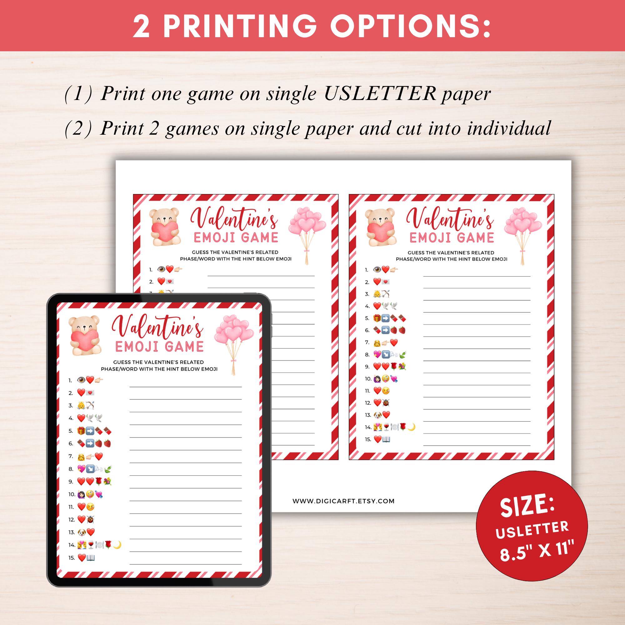 Valentines Game Printable,valentine Emoji Pictionary Game,romantic Game ...