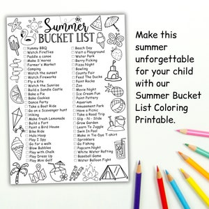 Summer Bucket List for Kids Printable,summer Activity List Coloring ...