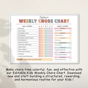 Editable Weekly Chore Chart for Kids Canva,printable Kids Chores ...