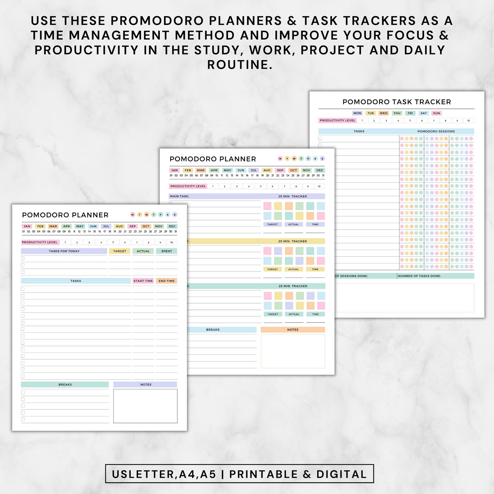 Pomodoro Planner Printable,productivity Planner Ipad,study Session ...
