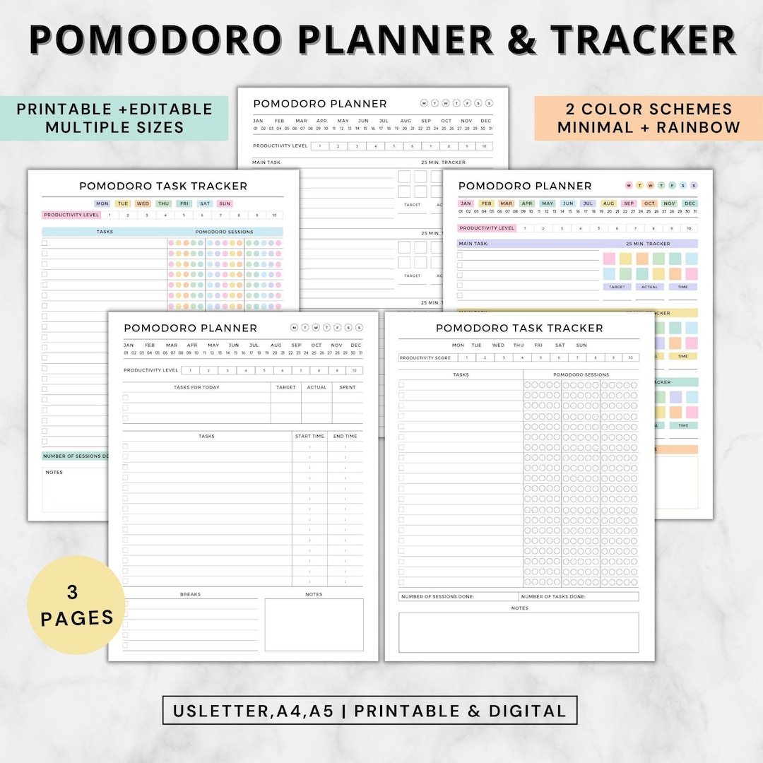 Pomodoro Planner Printable,productivity Planner Ipad,study Session ...