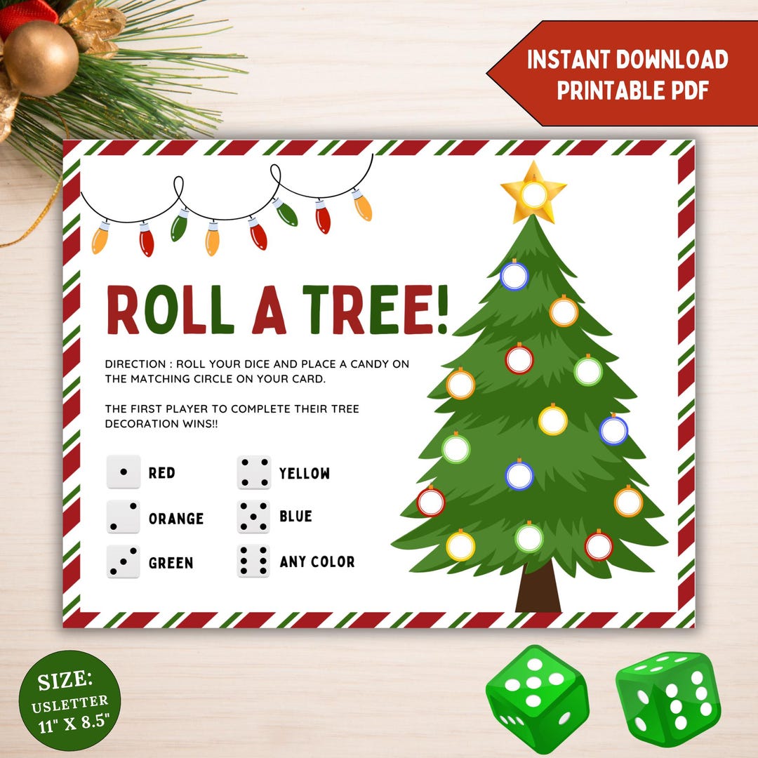 Roll a Christmas Tree Game Printable,family Christmas Party Game for ...