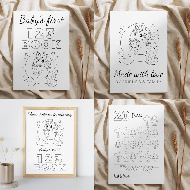 123 Baby Shower Coloring Guest Book Printable,babys First 123 Book,baby ...