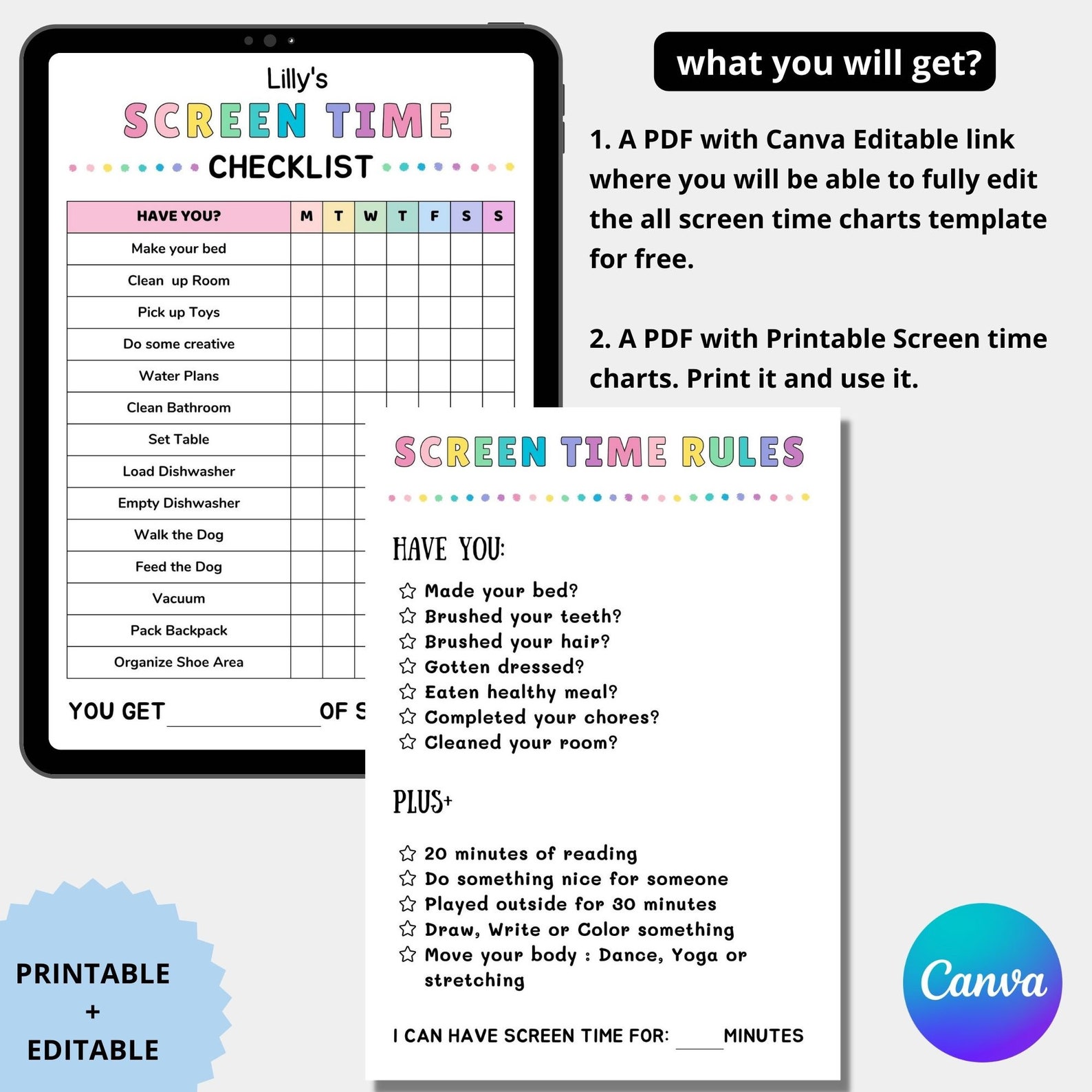 Editable Screen Time Checklist Screen Time Rulesscreen Time - Etsy