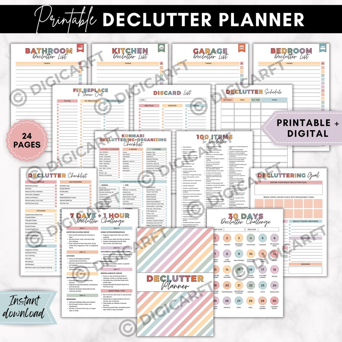 30 Days Declutter Challenge Planner Printable,konmari Decluttering ...