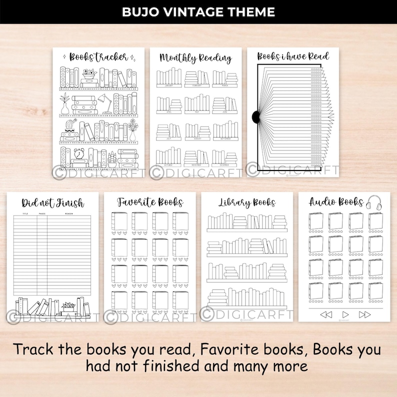 Book Reading Journal Bundle Printable Page,a5 Bullet Journal Pages ...