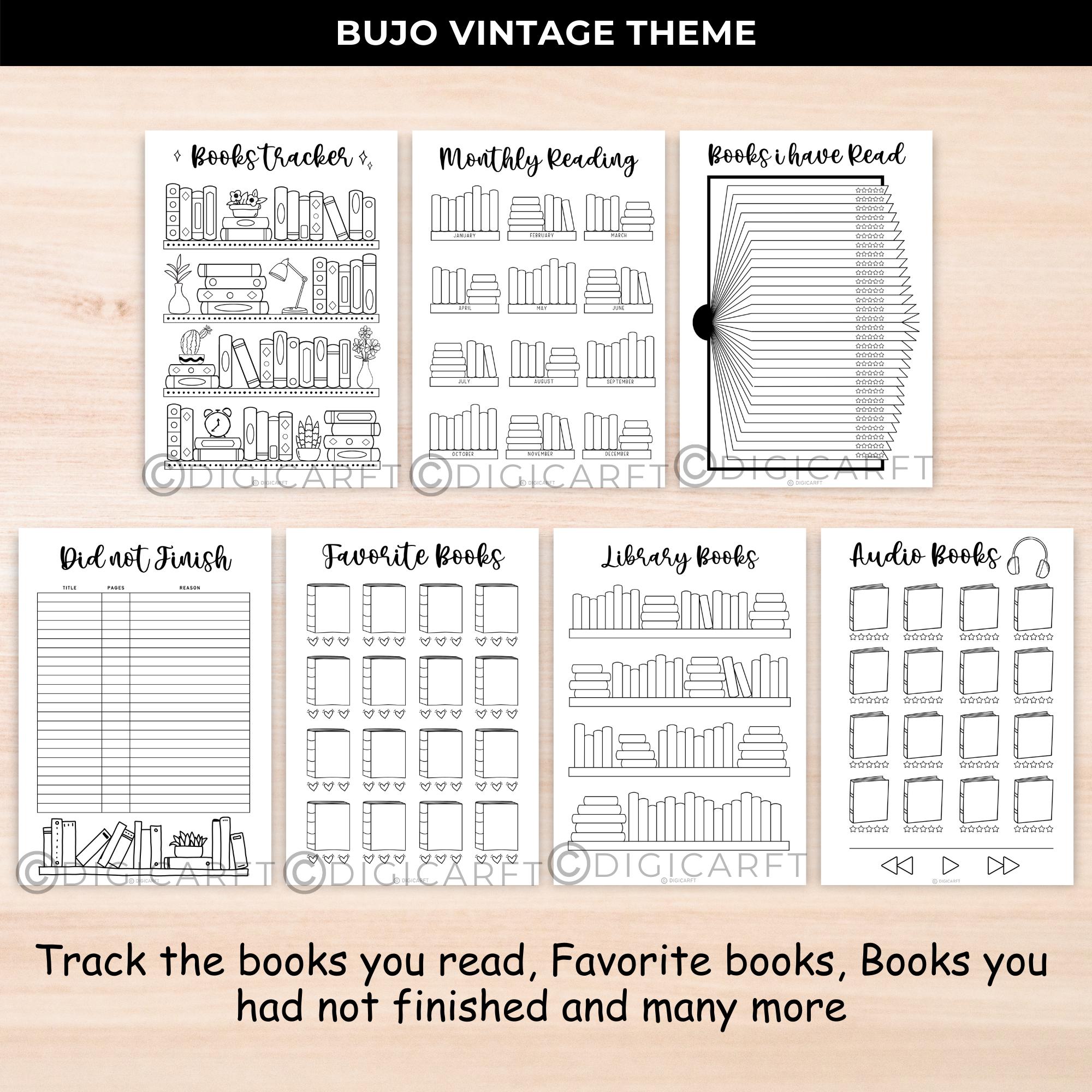 Book Reading Journal Bundle Printable Page,a5 Bullet Journal Pages ...