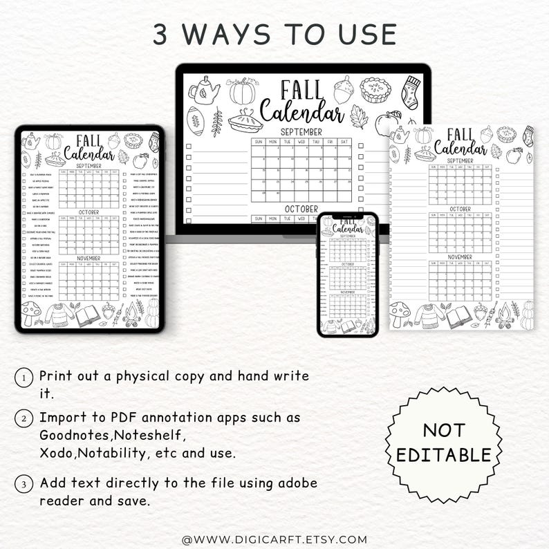 Fall Bucket List Calendar Printable,2024 Autumn Countdown Calendar ...